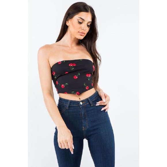 Bear Dance | Tops | Cherry Print Tube Top Cropped Shirt T7346 | Poshmark